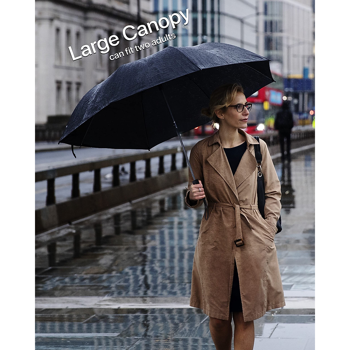 Parquet Travel Umbrella - Compact Umbrella Auto Open and Close, Extra Large Canopy - 54 inches 2 Person Travel Umbrella