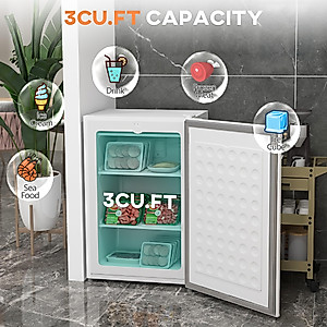 HOMCOM Mini Freezer Countertop, 3 Cu.Ft Compact Upright Freezer with Removable Shelves, Reversible Door for Home, Dorm, Apartment and Office, White