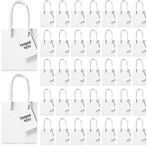 Zhehao 50 Pack Mini Gift Bags, 4x2.75 X4.5 Inches White Paper Bags with Gift Tags, Extra Small White Paper Gift Bags with Handles for Birthday Gifts, Party Favors, Weddings, Baby Showers