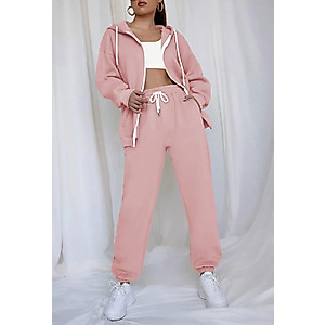 Fixmatti Women Sweat Suits with Zip up Hoodie 2 Piece Outfits Active Jogger Set Tracksuit Pink S