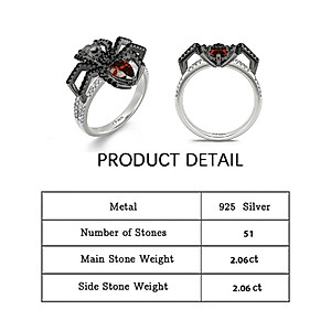 Jeulia Spider Skull Biker Black Ring Women Men Halloween Tone Pear Cut Sterling Silver Red Diamond Band Rings Black Plated Promise Rings with Jewelry Gift Box for Men(Black, 11)