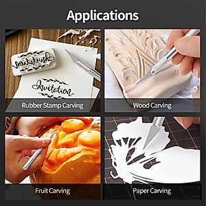 Precision Craft Knife Set - Sharp Razor Blades & Exacto Knife for Carving, Modeling, Scrapbooking, and Sculpting - Perfect for Woodworking, Stenciling, DIY Projects & Precision Cutting (Silver)