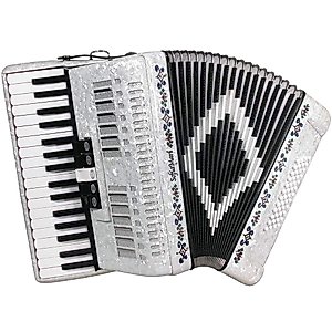 SM3448 Piano Accordion w/Free NAC-4872 Roll Away Case, a $160 Value. 34 Key, 48 Bass, Leather Harness Straps also included. (White Pearl)