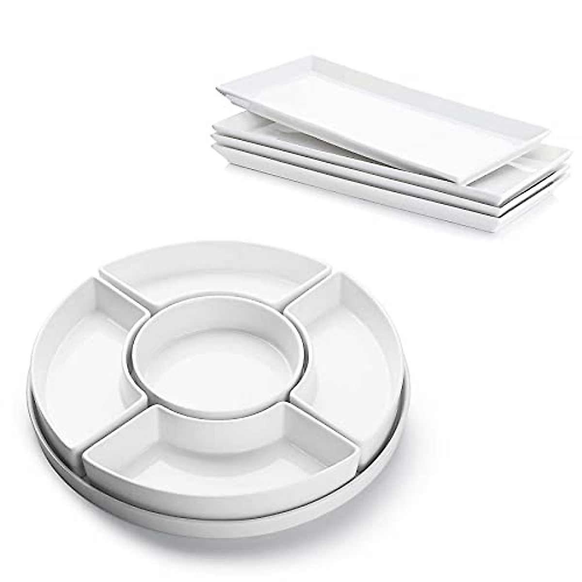 Sweese 707.001 Porcelain Divided Serving Dishes, Relish Tray, Serving Bowls for Parties - Perfect for Chips and Dip, Veggies, Candy and Snacks, White