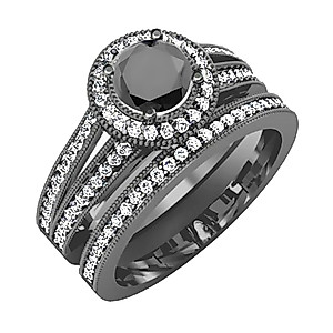 Dazzlingrock Collection 1.25 Carat (ctw) Black Rhodium Plated 10K White And Black Diamond Bridal Ring Set, White Gold, Size 7.5