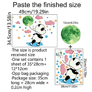 Glow in The Dark Panda Wall Stickers,38 Pcs Fluorescence Animal Star Moon Cloud Decals Girls Baby Kids Bedroom Nursery Classroom Luminous Wall Decorations