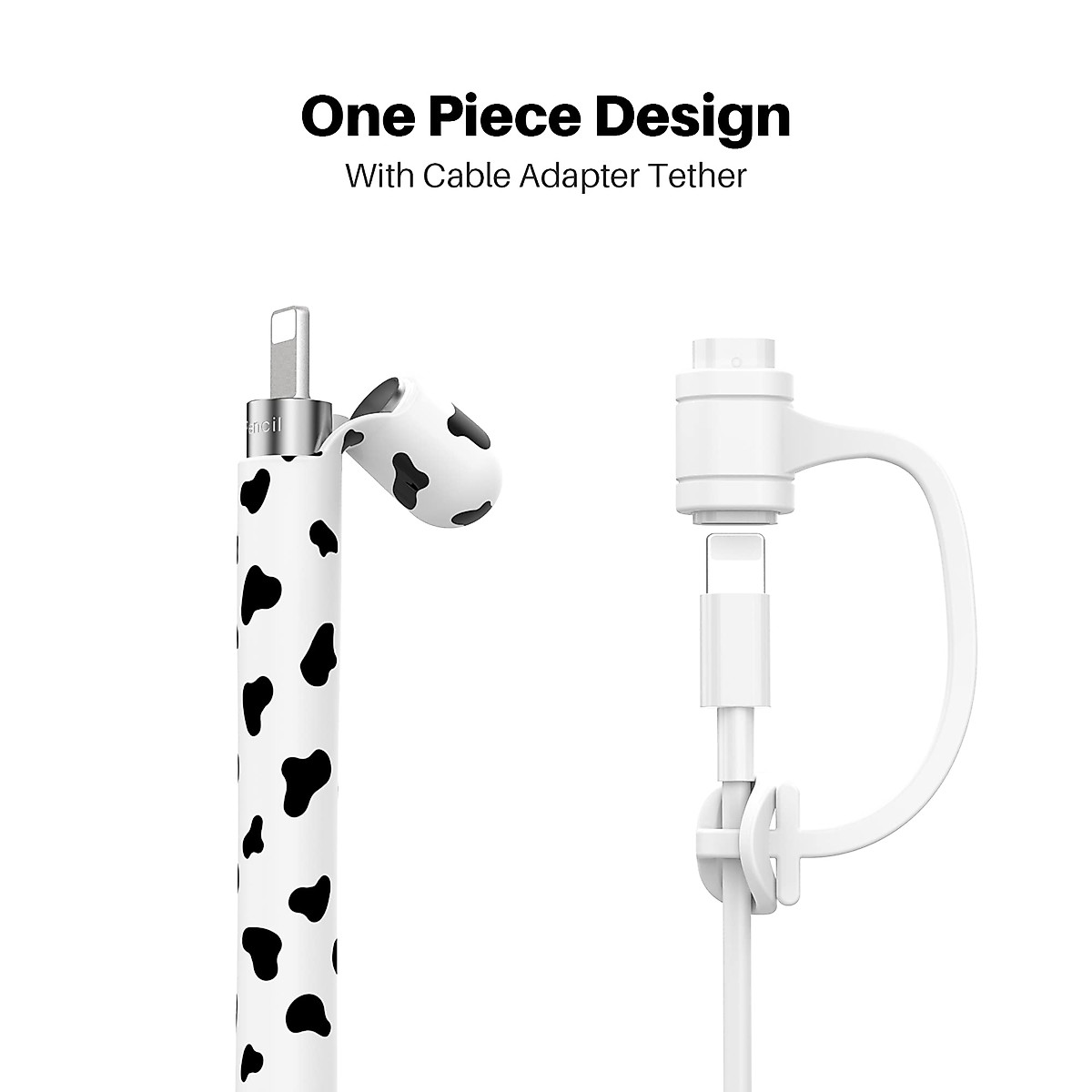 NIUTRENDZ Cow Print Case for Apple Pencil 1st Generation Case Cover Silicone Protective Sleeve Accessories with Apple Pencil Tips Cover & Cable Adapter Tether (Black)
