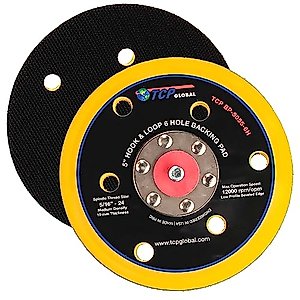 TCP Global 5" DA Sander & Polisher Backing Plate Pad, Hook & Loop, 6 Hole Pattern Dustless - Dual-Action Random Orbital Sanding Pad - Low Profile Edge, Medium Density - for Auto Woodworking Sandpaper