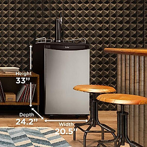 Danby DKC054A1BSLDB 5.4 Cu.Ft. Kegerator, Auto Defrost and Mechanical Thermostat, Keg Cooler with Scratch-Resistant Worktop and Reversible Door Hinge, Single Tap, Steel