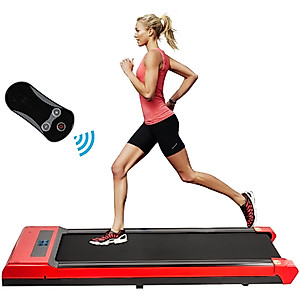 Happybuy Under Desk Treadmills, Digital Display Treadmill Machine with Remote Control,1-6.0km/h Speed Portable Walking Machine, for Home Indoor Exercise, Black&Red