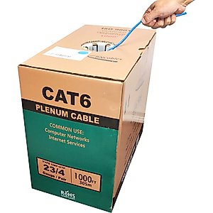 550MHZ CAT6 Plenum Cable 1000ft Blue, 23AWG 4Pair, Solid Network Cable Unshielded Twisted Pair (UTP), Available in Blue, White, Yellow, Gray, Purple, Green & Black (Blue)