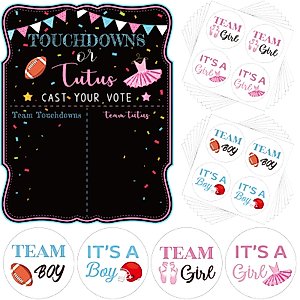Touchdowns or Tutus Gender Reveal Poster Sign Party Supplies Decorations Boy or Girl with 72 Pcs Gender Reveal Stickers for Summer Baby Shower Gender Reveal Decorations (Touchdowns or Tutus)