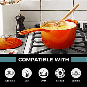 Healthy Choices 1 Qt Small Enameled Cast Iron Sauce Pan with Lid, Mini Enamel Sauce Pot, Single Serving Pasta Sauce, Gravy, Puddings & 2-4 Eggs, Butter Warmer, All Cooktops - 500°F, Dishwasher Orange