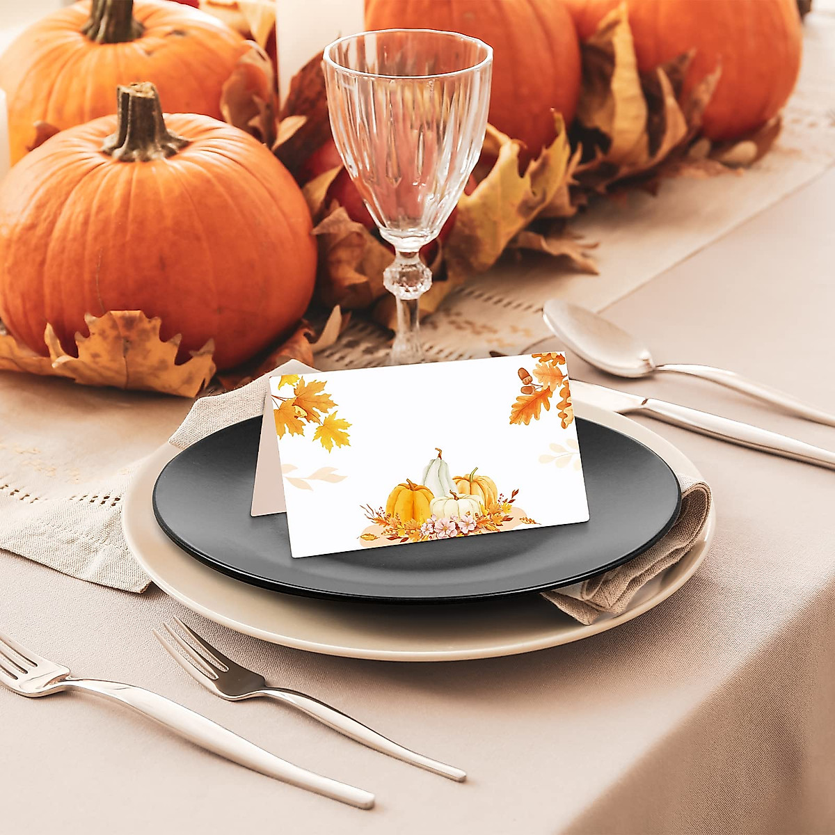 100 Pcs Thanksgiving Place Card Fall Table Place Card Pumpkin Place Card Guest Seating Tent Card Folded Name Card for Thanksgiving Bridal Shower Birthday Harvest Party Supplies, 3.5 x 3.9 Inch