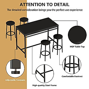 Hooseng Kitchen Table and Chairs for 4, Industrial 5 Piece Dining Room Set, Counter Height for 35.4'', Bar Table with 4 Stools for Home, Breakfast Nook, Restaurant, Pub, Black