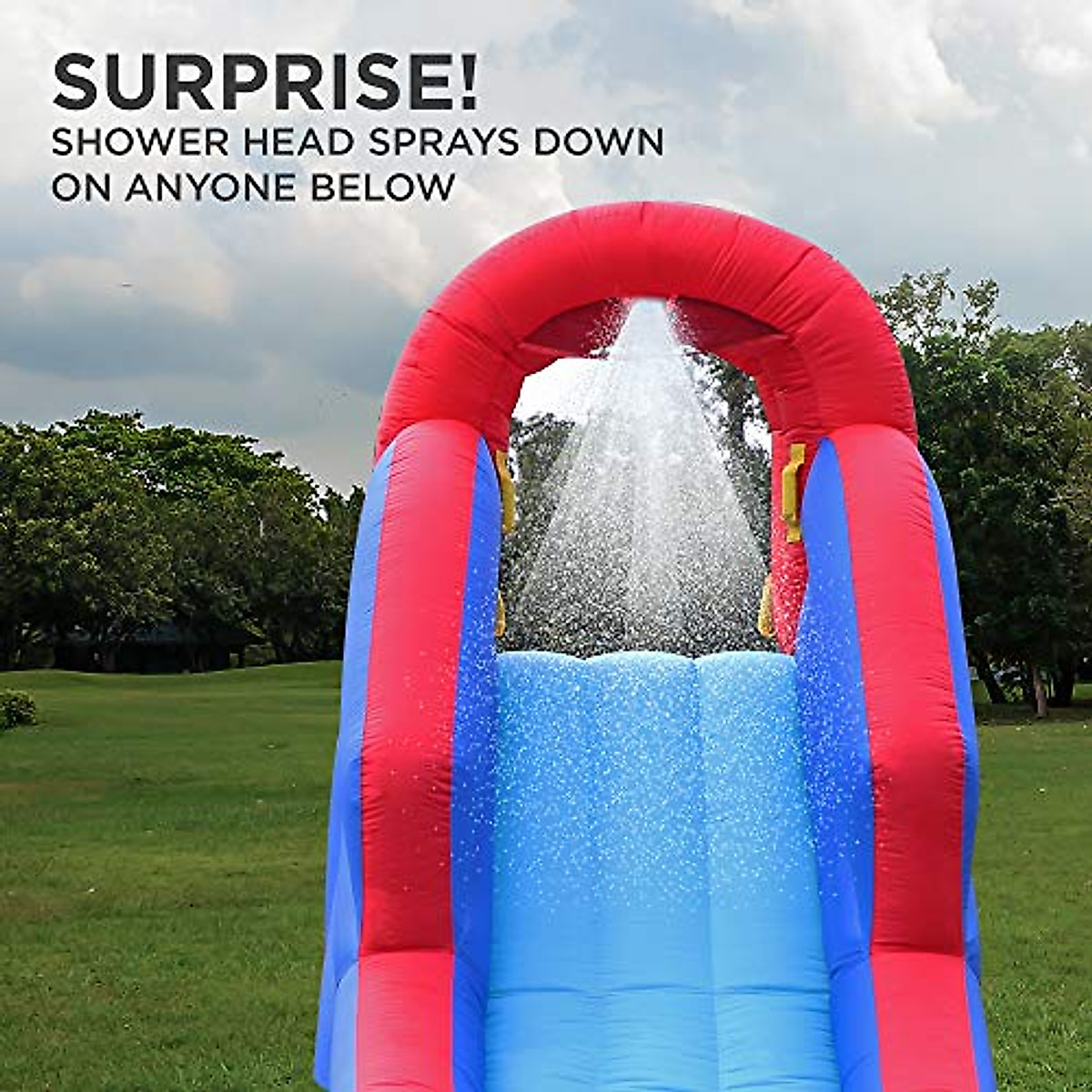 Sunny & Fun Compact Inflatable Water Slide Park – Heavy-Duty Nylon for Outdoor Fun - Climbing Wall, Slide, & Small Splash Pool – Easy to Set Up & Inflate with Included Air Pump & Carrying Case, Blue