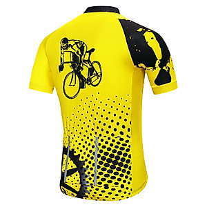 JPOJPO Men's Cycling Jersey Bicycle Short Sleeved Bike Clothing,Quick-Dry Yellow
