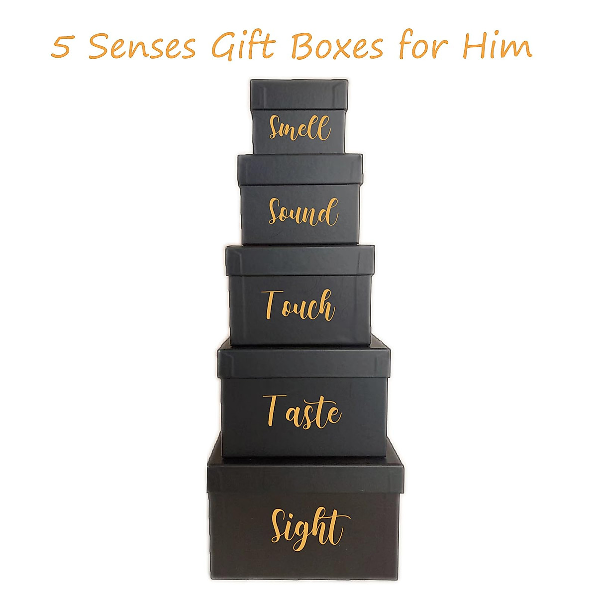 5 Pack Square Nesting Gift Boxes with Lids for Presents, Black Gift Box with Filler Ribbon Card Tag, Bridesmaid Proposal Stacking Gift Box for Gift Wrapping Wedding Birthday Party Valentine's Day Christmas (5PCS, Black)