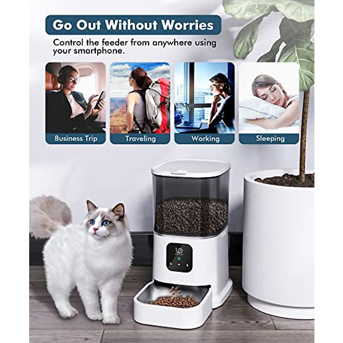 ZOKALEY Automatic Cat Feeders,2.4G WiFi Enabled Programmable Pet Feeder for Dog and Cat,Timed Pet Food Dispenser with Portion Control,APP Remote Control &10s Voice Recorder,B-White