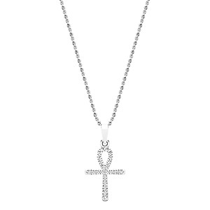 Dazzlingrock Collection Round White Diamond Ankh Cross Pendant for Women with 18 inch Silver Chain (0.16 Ctw) in 14K White Gold