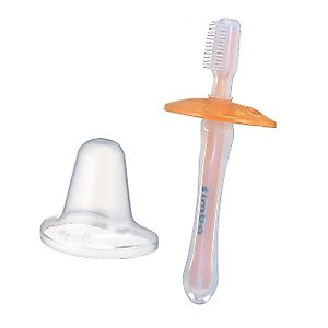 Simba Soft Bristle Silicone Baby Toothbrush with Milk Residue/Fur Scrubber (Orange)