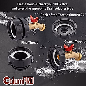 ColumPRO 275 330 Gallon IBC Tote Tank Adapter 2.44" Fine Thread+ Lead-Free Water Shut-Off Valve Faucet (Adapter2.44" Fine Thread Tote Valve )