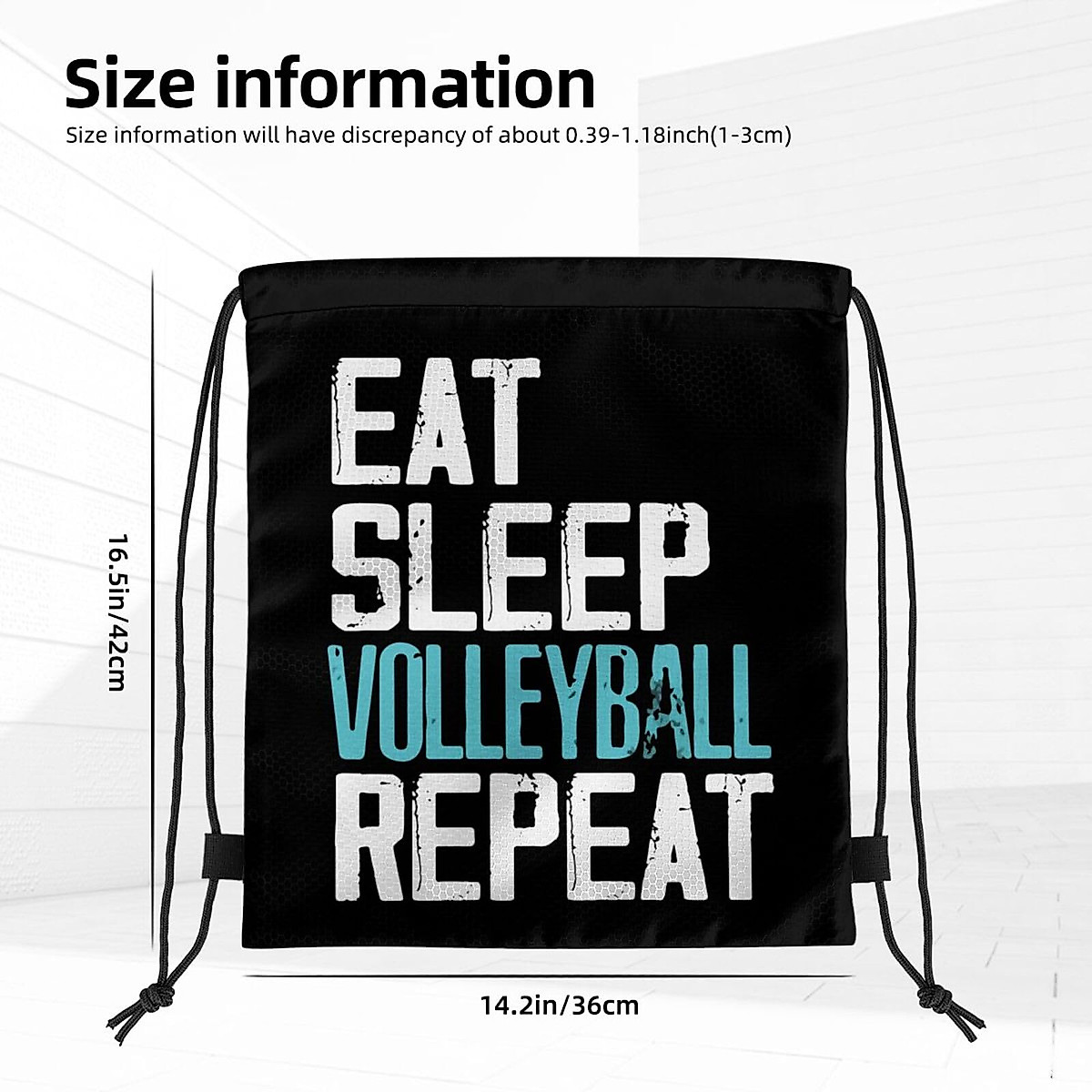 Eat Sleep Volleyball Repeat Drawstring Pack Beam Mouth Yoga Sackpack Shoulder Bags For Men/Women