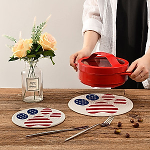 Kitchen Pot Holders Set 2 Pcs Cotton Thread Weave Trivets Set Stylish Coasters for Hot Dishes Pot Bowl Coffee Hot Pot Holders Dog Paws USA American Flag Filled