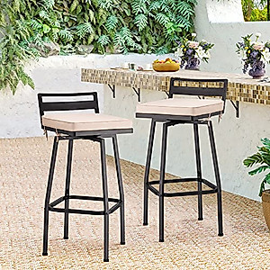 Mingyall 27" Height Low Back Swivel Bar Stools with Cushion, Outdoor Patio Wrought Iron Chair Set 2, Outside Metal Bar Chair, Height Barstool for Bistro Lawn, Garden, Backyard, Indoor, Load 330LBS