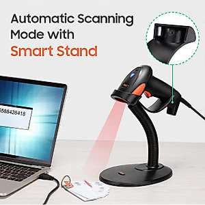 Tera Pro Extreme Performance Laser High Speed Barcode Scanner with Stand Auto Sensing On and Off by Smart Stand USB Wired 1D Handheld Plug and Play Bar Code Reader for Small Business Library 6900
