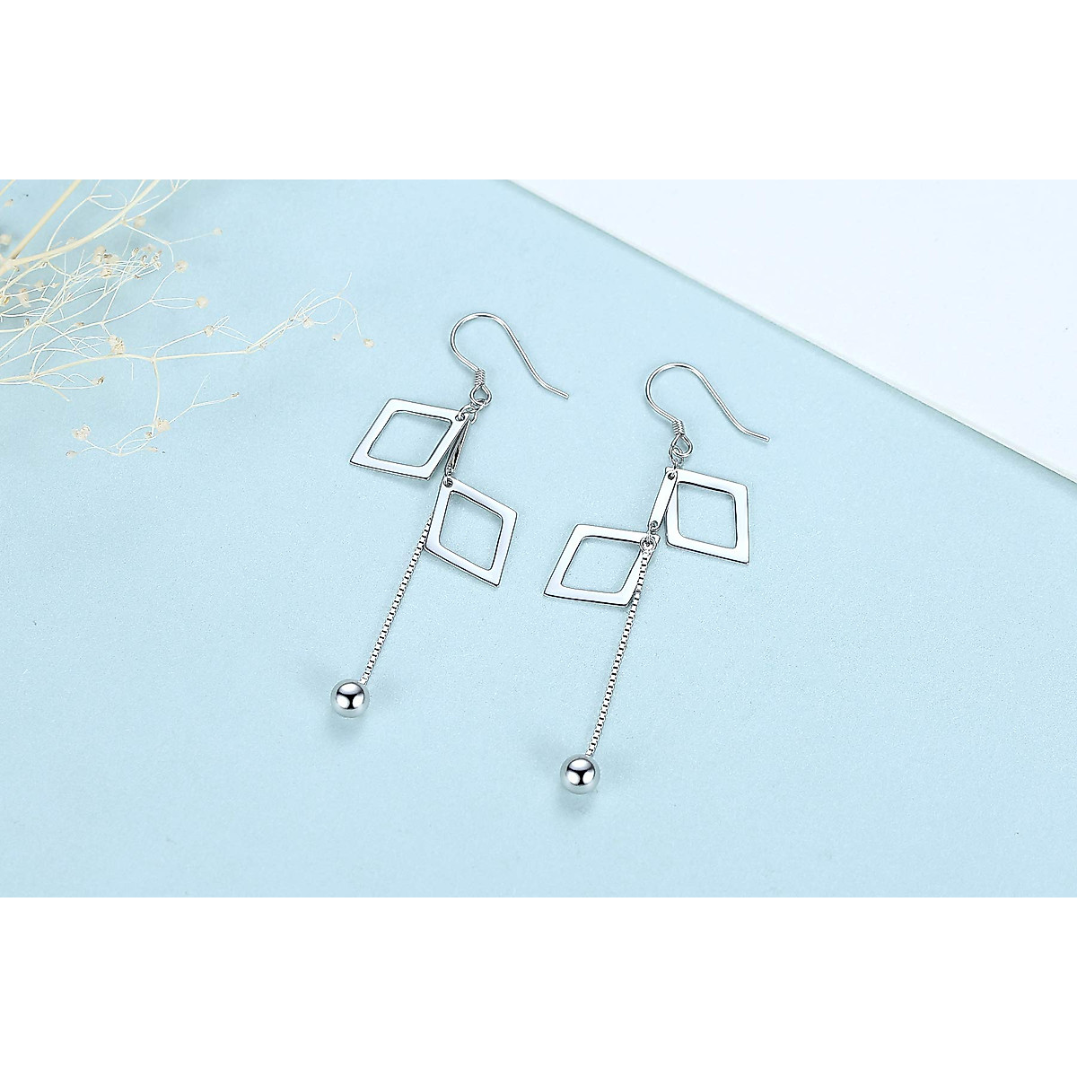 925 Sterling Silver Dangle Earrings Geometric Earrings for Women