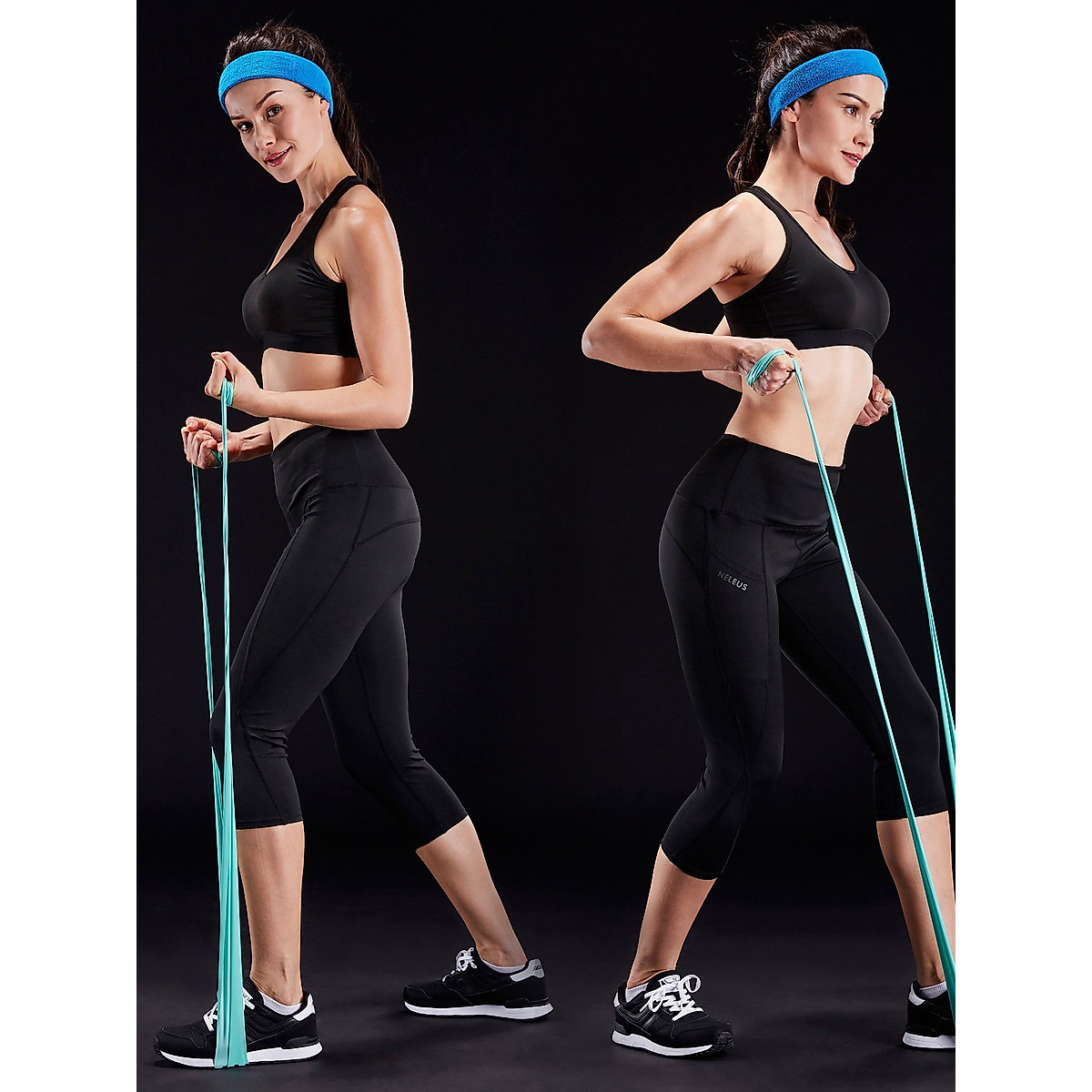 NELEUS 2 Pack Tummy Control High Waist Workout Yoga Capri Leggings Yoga Pants,9027,Black,US L,EU XL