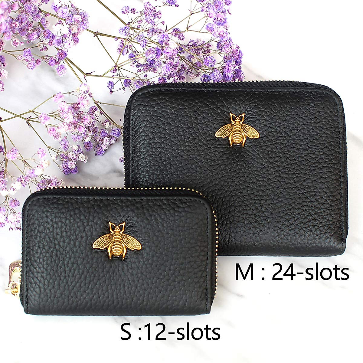 imeetu RFID Credit Card Holder Leather Zipper Card Case Wallet 24 Card Slots for Women (Black)