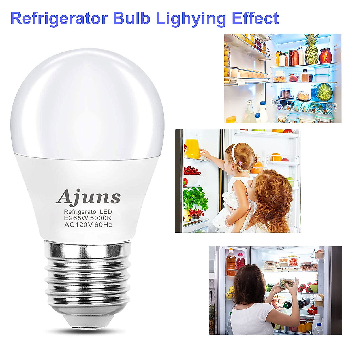 Ajuns LED Refrigerator Light Bulb 40W Equivalent 120V Freezer Waterproof Light Bulbs, Energy-Saving A15 Appliance Fridge Light Bulbs,5W Daylight White 5000K E26 Base, Non-Dimmable 2 Packs