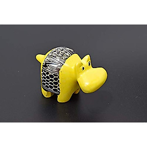 TEMBO AFRICA Handmade Soapstone African Hippo Figurine Sculpture 2 Inches Height x 3 Inches Long Pineapple Yellow Handmade From Africa