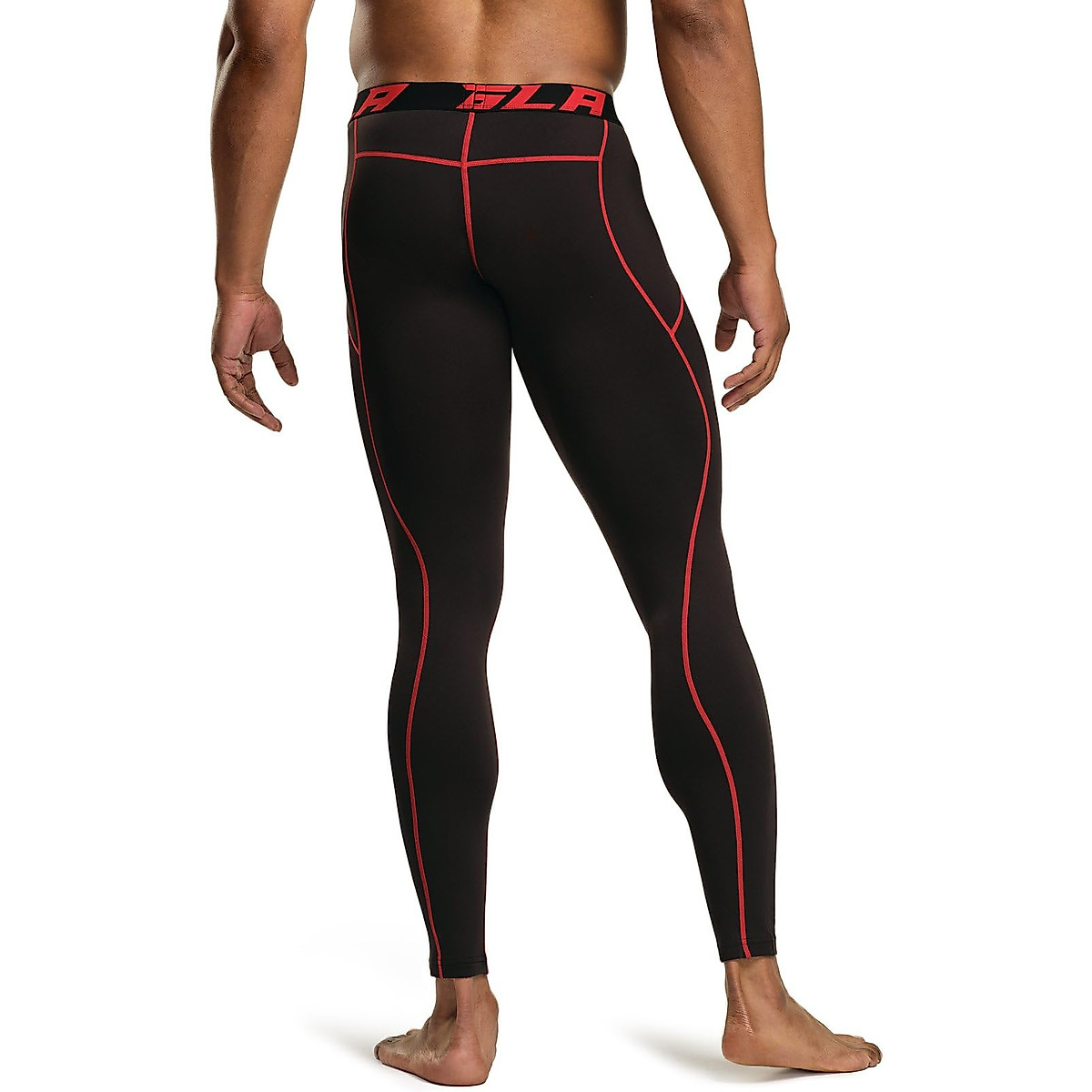 TSLA Men's Thermal Compression Pants, Athletic Sports Leggings & Running Tights, Wintergear Base Layer Bottoms, 2pack Tights Black&red/Woodland Slash Black, X-Large