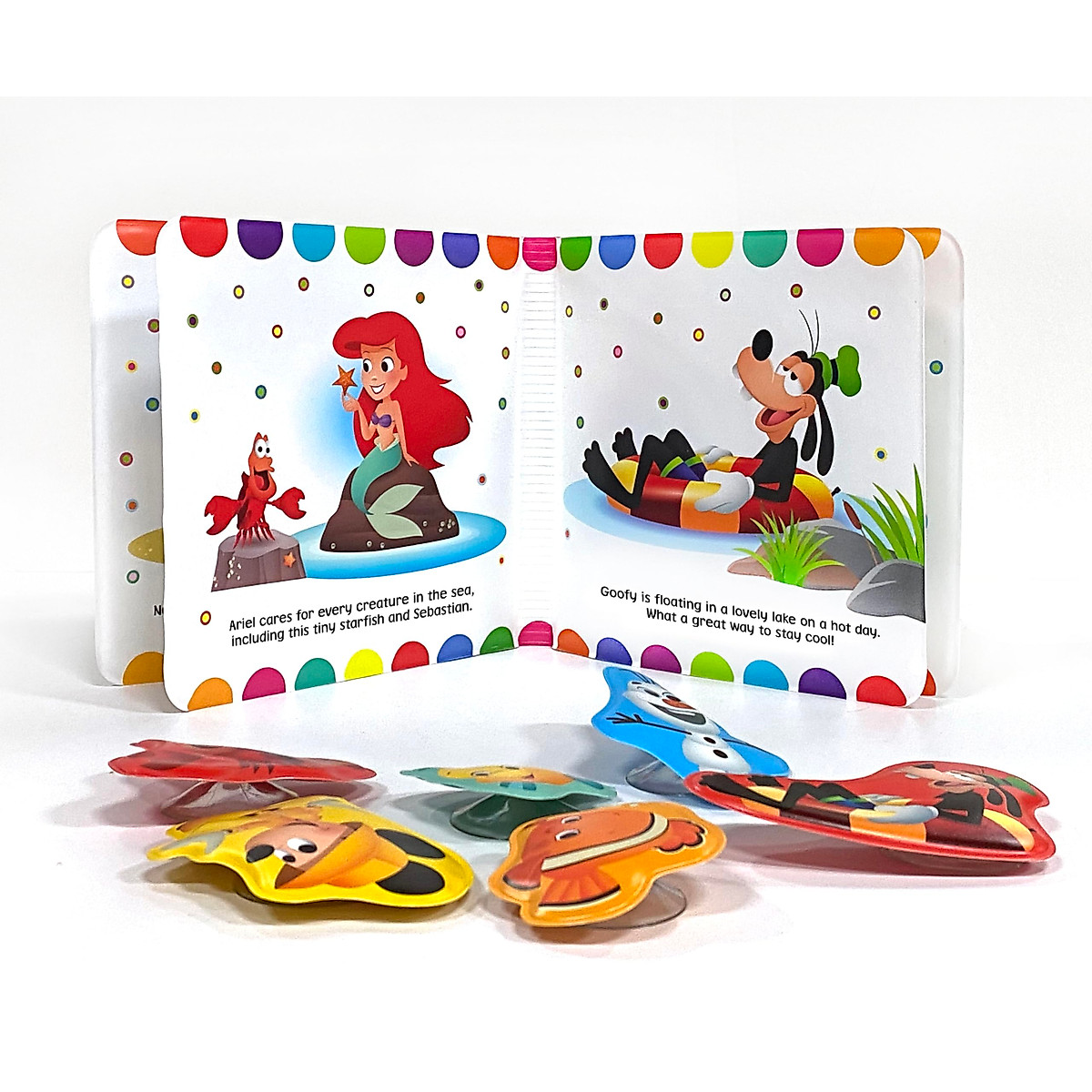 Disney Baby Bath Time Books - Activity Books for kids, Bath book, 6 Padded suction cups, 1 Mesh bag