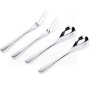 VANRA 5in 4-Piece Flatware Set Silver Stainless Steel 2 Forks and 2 Spoons Set Salad Fork Teaspoon Cocktail Fork Coffee Spoon Serving Spoon Appetizer Fork