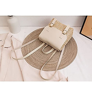 Women's Straw Woven PU Leather Backpack Bobo Beach Backpack Elegant Small Backpack Holiday Daypack Shopping Dating Bag