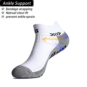 GOGOGOAL Non-slip Ankle Sock Men Women Low-cut Non-slip Compression Slipper Sock Grip Athletic Trainning Sock for Yoga Soccer Basketball greyWhite M 4P