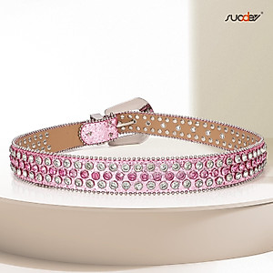 SUOSDEY Men Women Fashion Rhinestone Belt Western Cowgirl Bling Studded Design Leather Diamond Belt for Jeans Dress