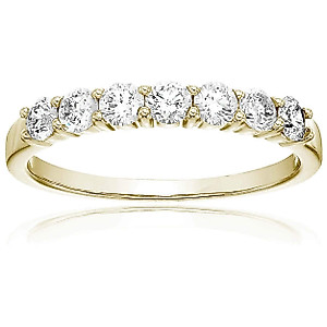 Vir Jewels 3/4 cttw Diamond Wedding Anniversary Band for Women, Round Diamond Engagement Ring 14K Yellow Gold 7 Stones Prong Set, Size 5.5
