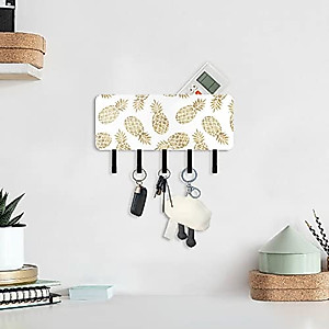 MCHIVER Golden Pineapple Key Holder for Wall Decorative Mail Organizer Holders Wall Mounted Key Hangers with 5 Hooks Mounting Hardware Key Rack for Entryway Hallway Front Door