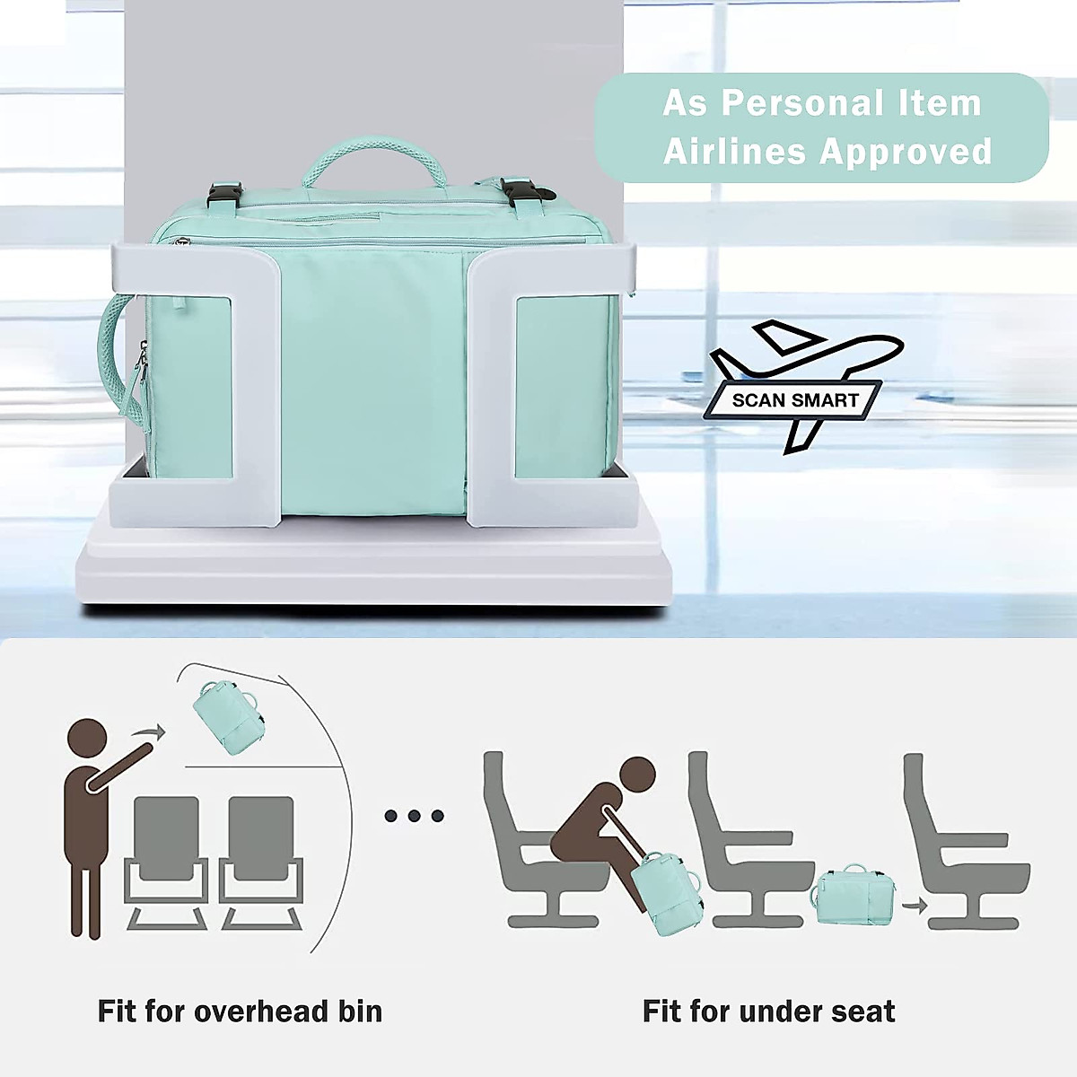 Hanples Travel Backpack for Women as Person Item Flight Approved, Large Carry On Backpack, 17.3 Inch Laptop Backpack, Waterproof Backpack, Hiking Backpack, Casual Bag (Mint Green)