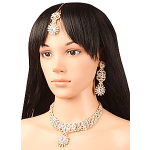 Touchstone Indian Bollywood Bollywood Silver Screen Desire Traditional Illustrious Filigree Sparkling Rhinestones Charming Look Designer Jewelry Hasli Necklace Set In Gold Tone For Women