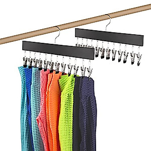 Legging Organizer for Closet, DIGHEIGG Pants Hangers Space Saving Wooden Hangers with 24 Clips for Leggings/Pants/Jeans/Scarf/Skirt, 360°Roatable Hook, Closet Organization Storage, 2 Pack