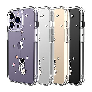 LUHOURI iPhone 14 Pro Max Case with Screen Protector, Clear Fashion Designs Protective Phone Cover for Women Girls, Slim Durable Phone Case for iPhone 14 Pro Max 6.7" Astronaut in The Space