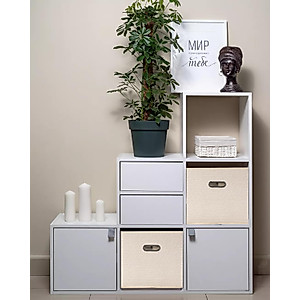 NEATJELAI Storage Cubes 13 Inches Cube Storage Organizer Bins Linen Fabric Storage Container with Metal Hallow Handles,Foldable Design for Shelves Closet Organizers and Storage, 4 Pack, Beige