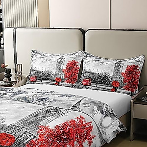Big Ben Cotton Duvet Cover Set Queen Kids women Men London Romantic Couple Bedding Set Soft Breathable 100% Cotton Comforter Cover Set Grey Red Double Decker Bus Duvet Cover Bed Set Chic Bedroom Decor