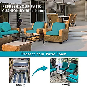 idee-home Patio Cushion Covers Replacement, Outdoor Cushion Slipcovers, Waterproof Chair Seat Cover for Sofa Couch Furniture Outside Zipper Design, 6 Set 22 Inchx 24 Inch Peacock Blue